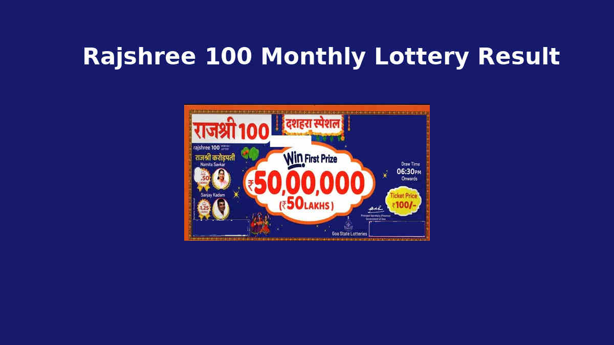 Goa Rajshree 100 Monthly Lottery Result 04.06.2026 (Out) - Lotter