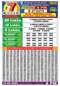 Punjab State Rakhi Bumper Lottery Result 16.08.2025 - Lottery Res